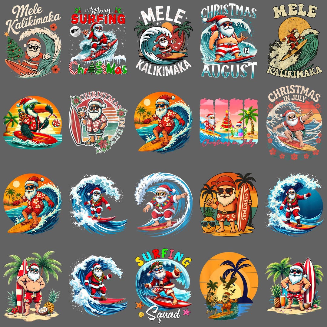 Surfing Santa Tropical Christmas PNG, Funny Hawaiian Beach Holiday ...