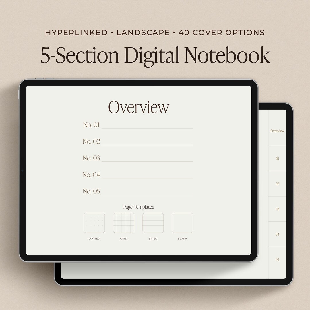 5-section Hyperlinked Digital Notebook for iPad With Dotted, Grid ...