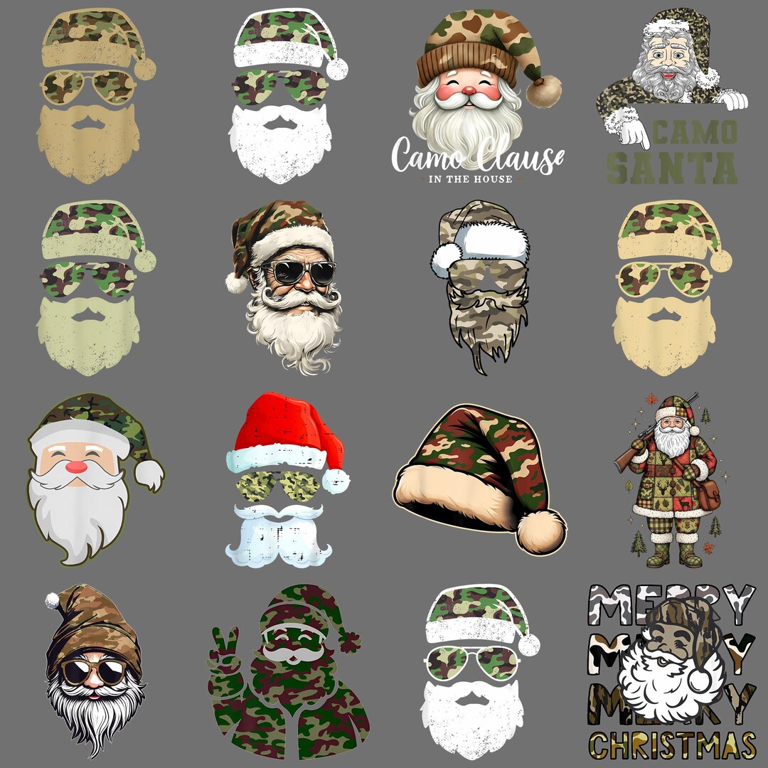Camo Santa Claus Sunglasses PNG – Funny Camouflage Christmas Clipart ...