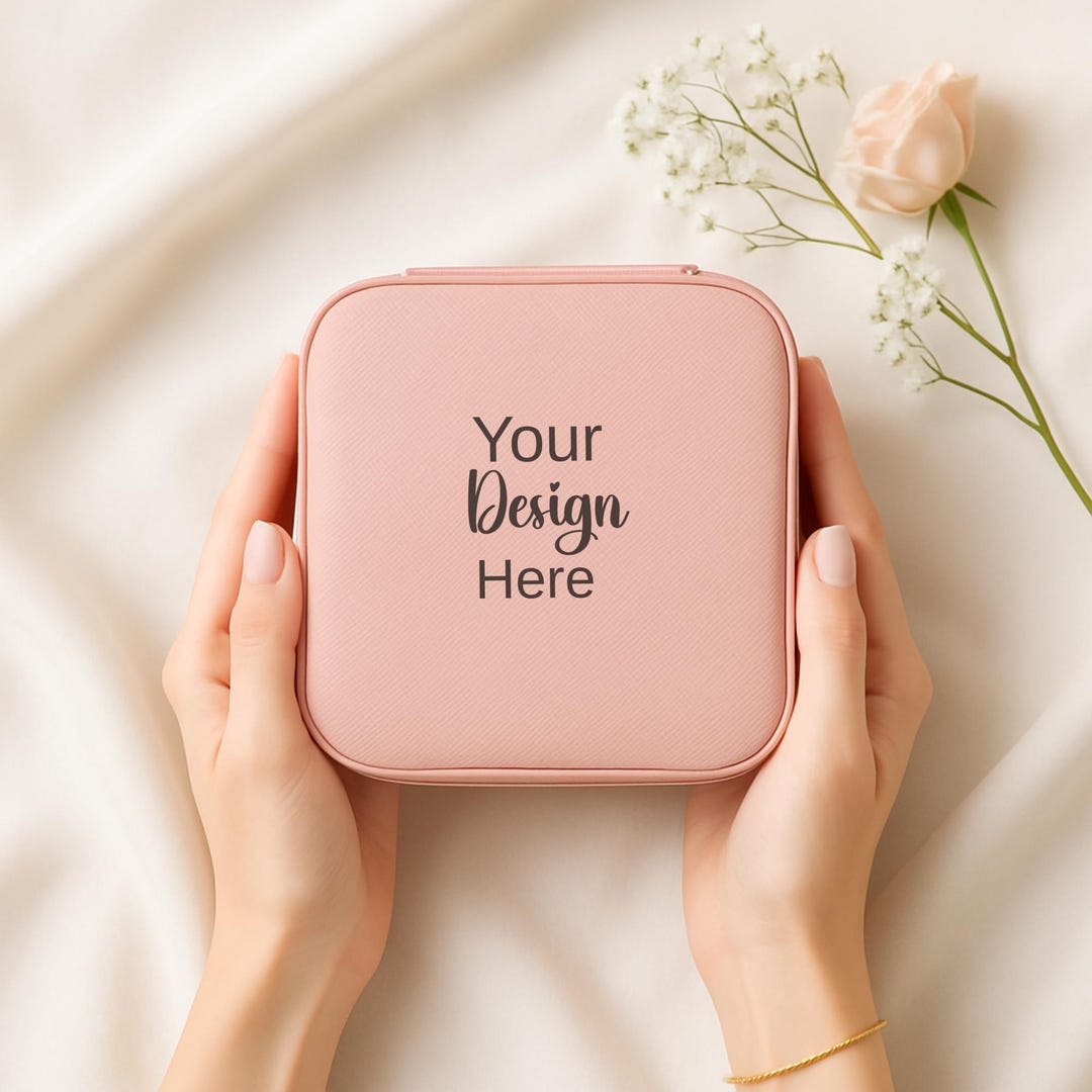 Pink Jewelry Travel Case Mockup, Printify Travel Jewelry Box Mockup ...