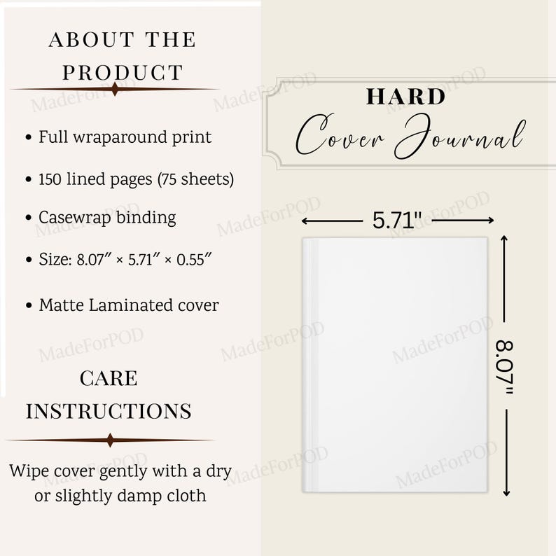 Hard Cover Journal Size Chart, Hard Cover Notebook Mockup, Hard Journal ...