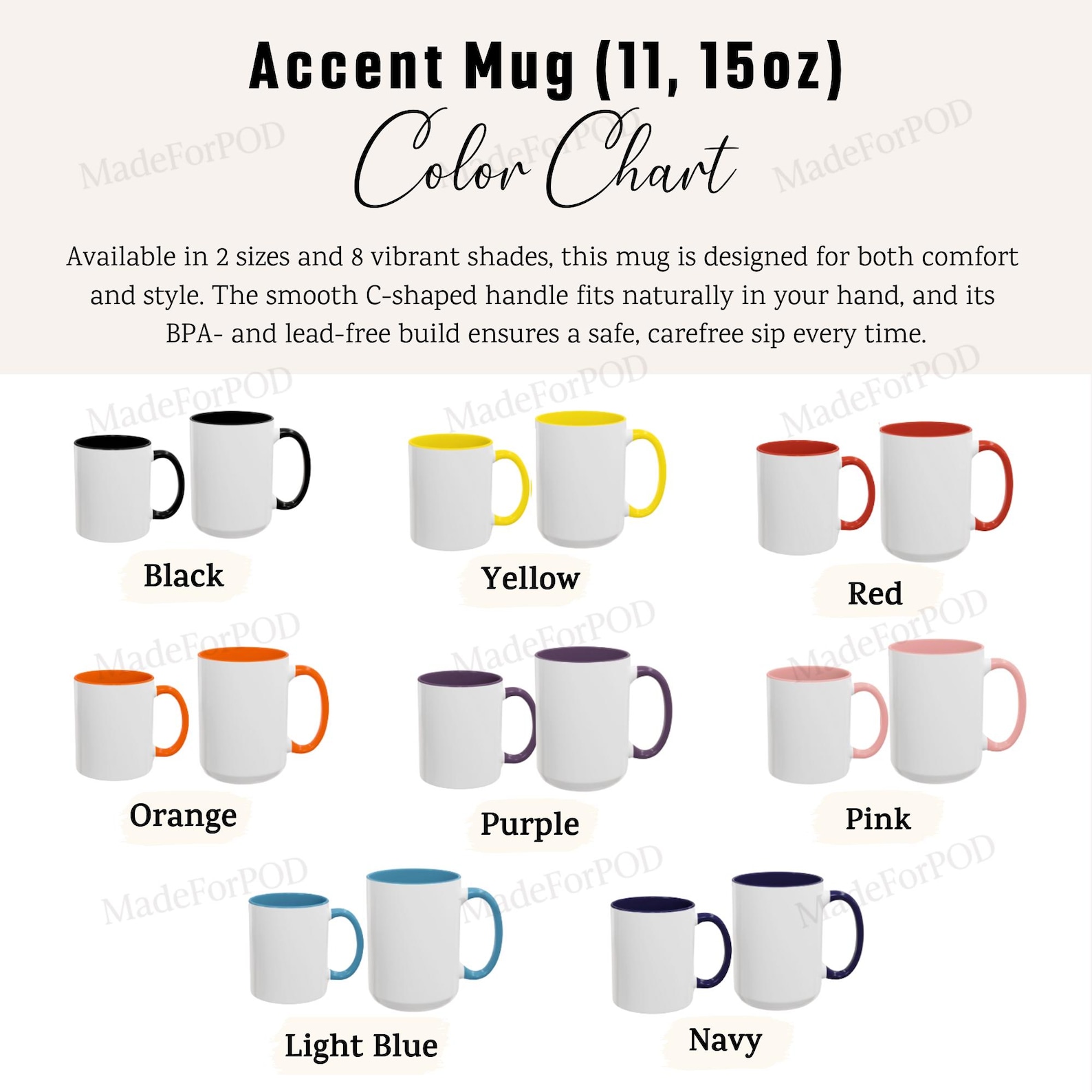 Accent Mug Color Chart, Printify Accent Cup Size Guide, Two Tone Mug ...