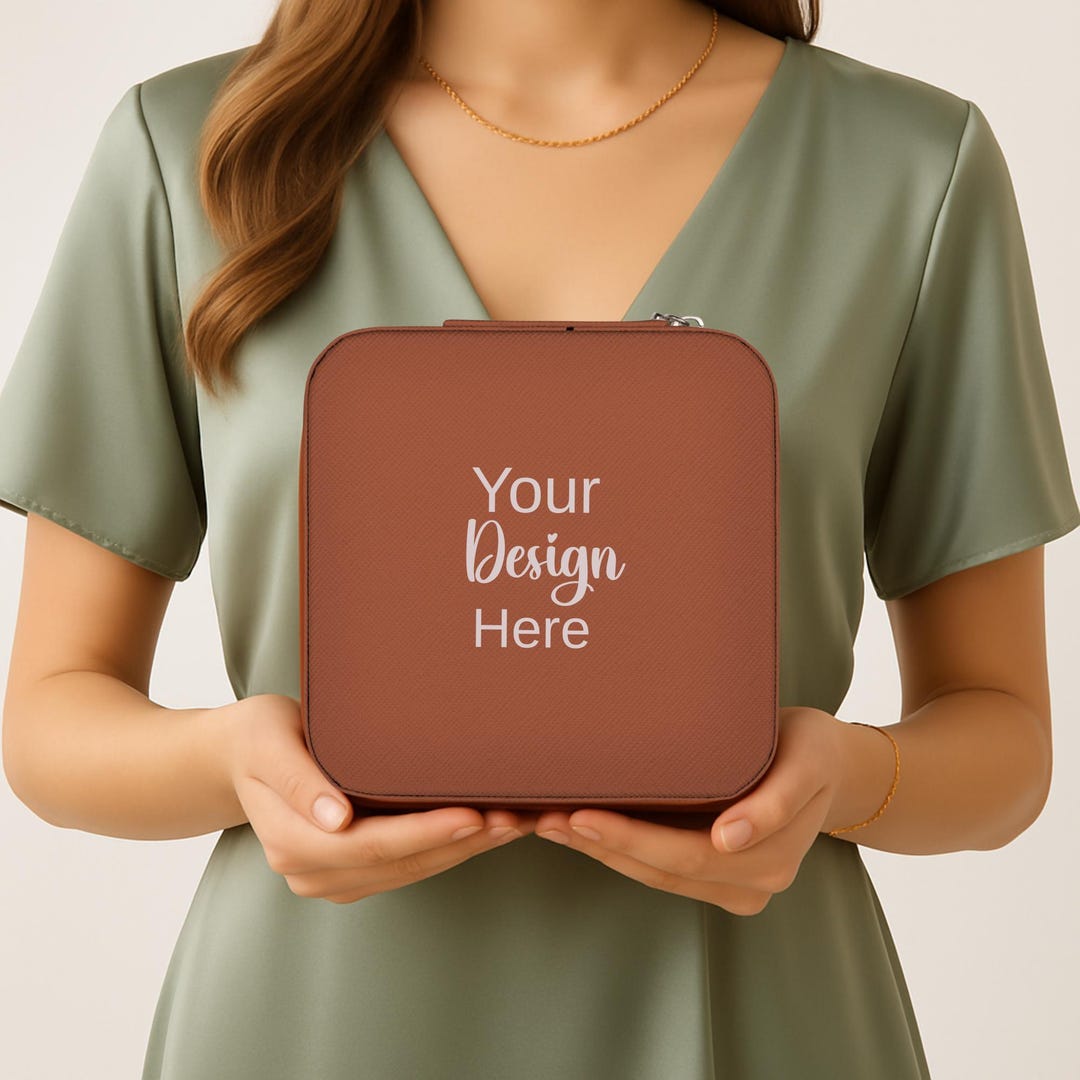 Brown Jewelry Travel Case Mockup, Printify Travel Jewelry Box Mockup ...