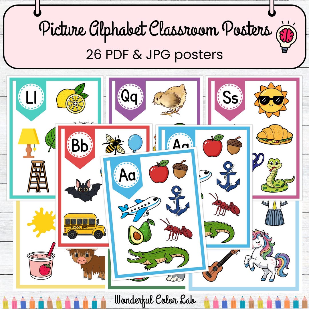 Picture Alphabet Classroom Posters | A-Z Wall Décor | Letter ...