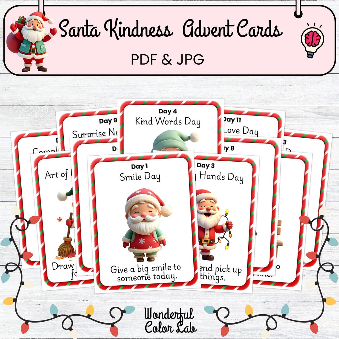 Santa Kindness Advent Cards | Christmas Kindness Activities for Kids ...