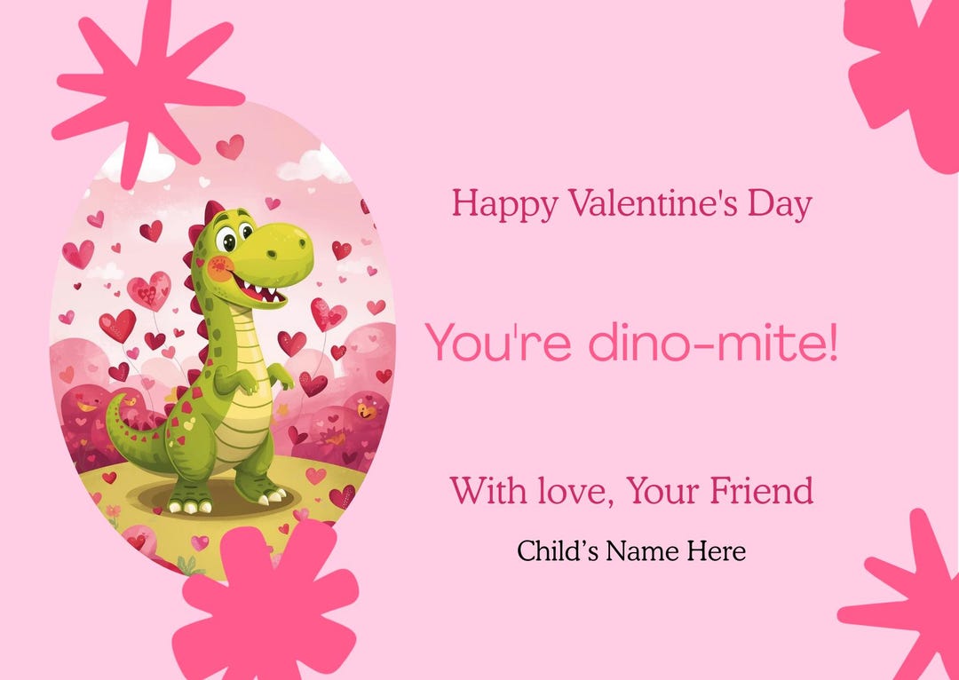 Kid's Printable Valentine's Day Card - Dinosaur - Etsy