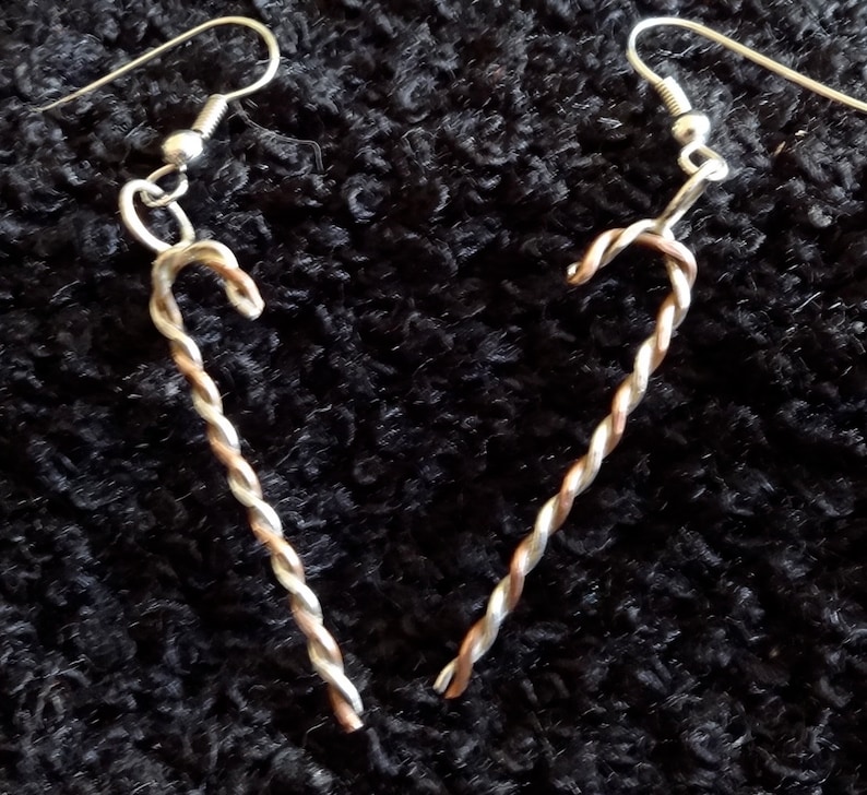 Hand Made Dangly Pierced Candy Cane Earrings of Twisted Silver and ...