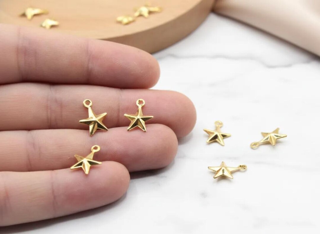 24k Shiny Gold Plated Tiny Star Pendant, Mini Star Charms, Dainty Star ...