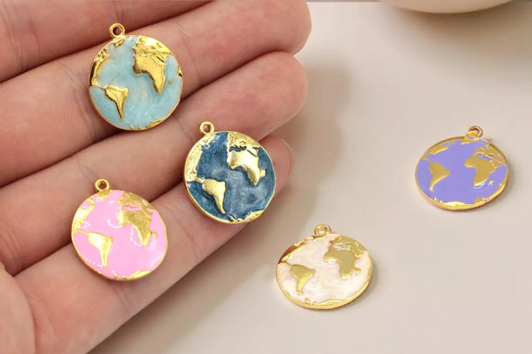 Gold Plated Enamel World Charm, Earth Globe Pendant, Jewelry Findings ...