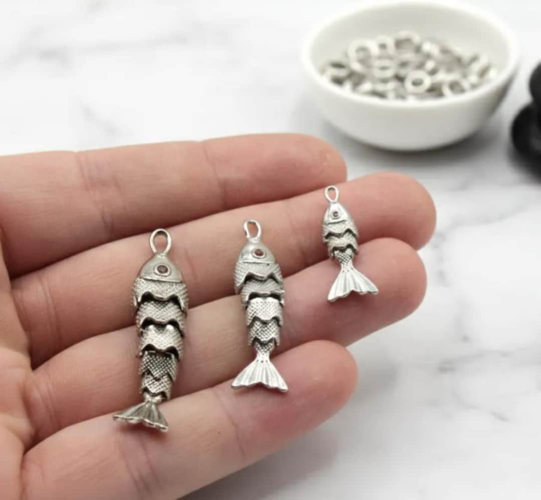 Silver Plated Fish Pendant, Dainty Fish Charms, Movable 3D Articulated ...
