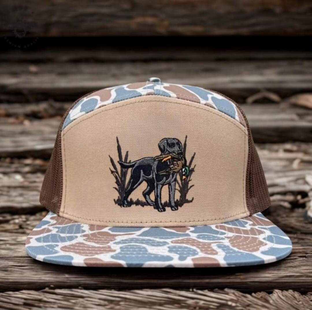 Black Lab Retrieving 7-panel Old School Camo Hat Snapback | Unisex ...