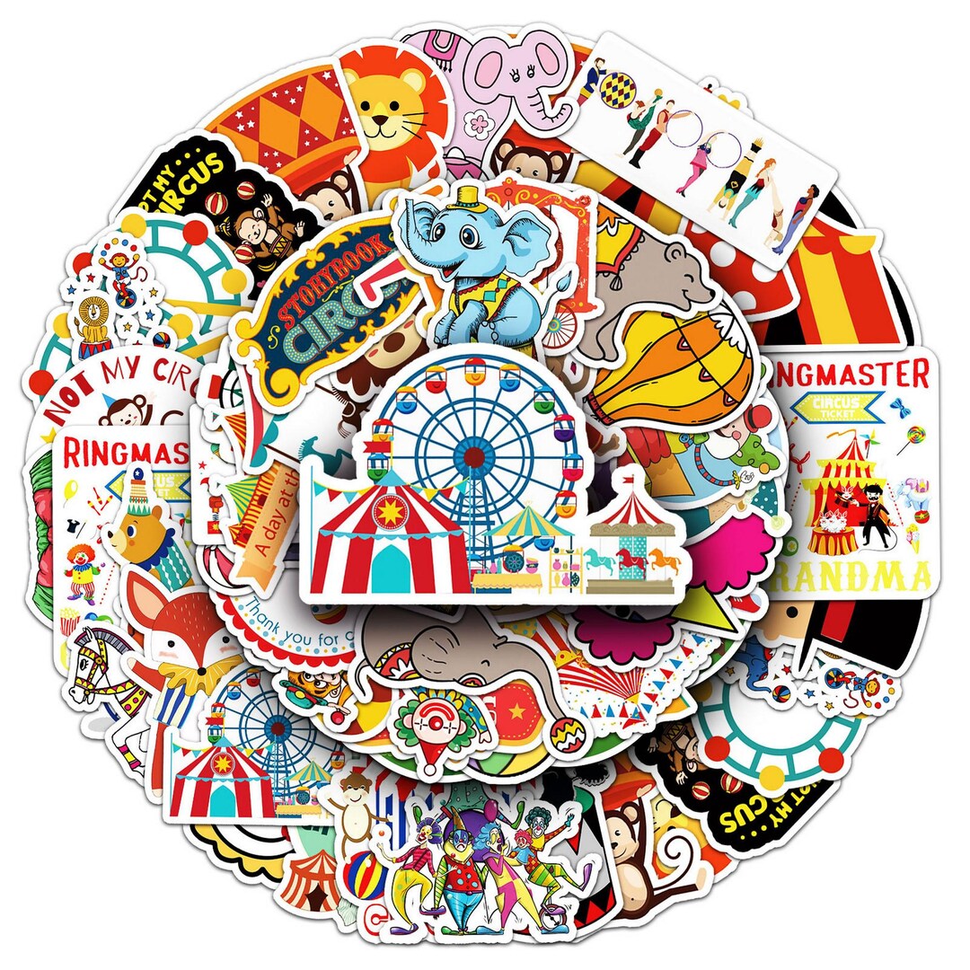50pcs Circus Stickers Set Carnival Theme Animal Tent Ferris Wheel Vinyl ...