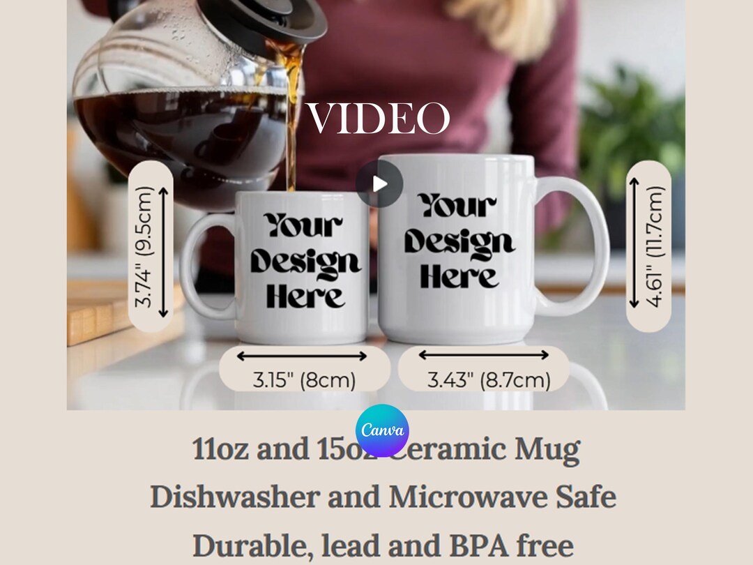 EDITABLE Ceramic Mug Size Chart Video Measurements Information Mockup ...