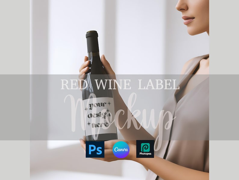 Red Wine Bottle Label Mockup Editable Canva Template PSD Photoshop File ...