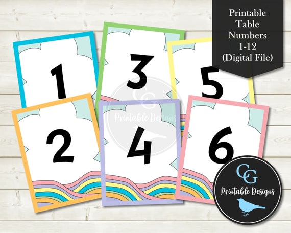 Printable Pastel Rainbow Table Number Tent Cards Birthday | Etsy