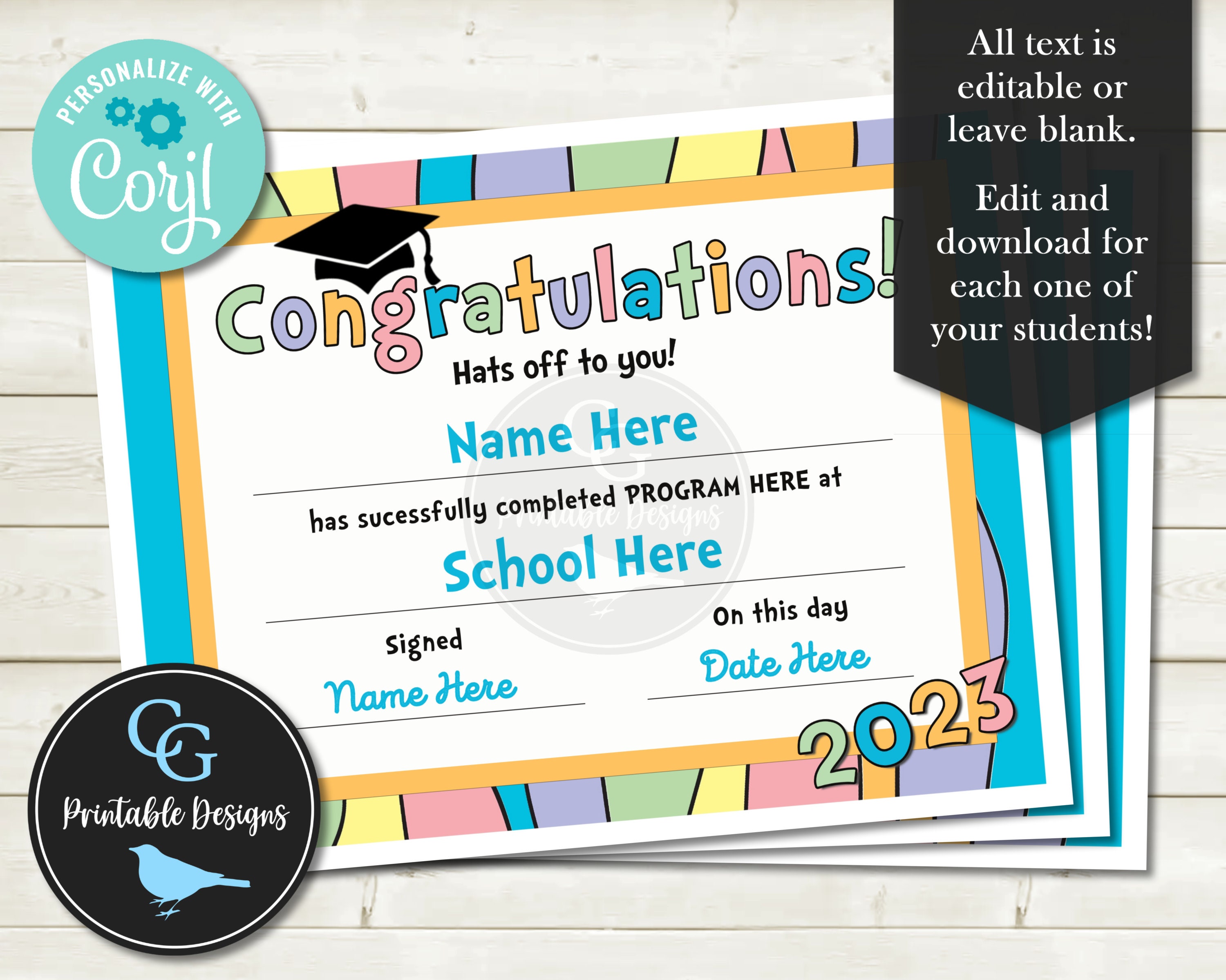 DIY Pastel Rainbow Graduation Certificate Diploma Edit & - Etsy Canada
