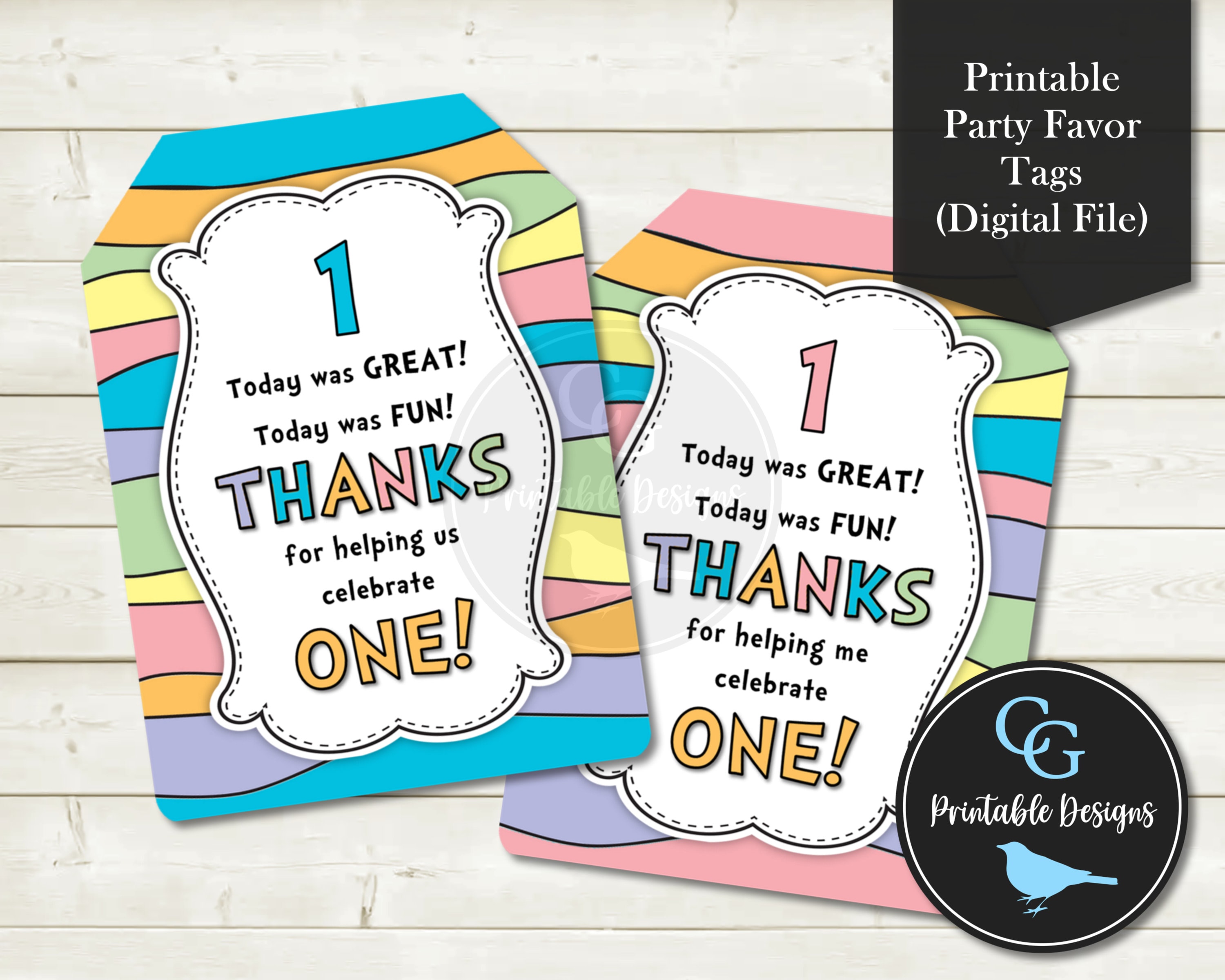 Printable Pastel Rainbow Thank You Tags 1st First Birthday | Etsy