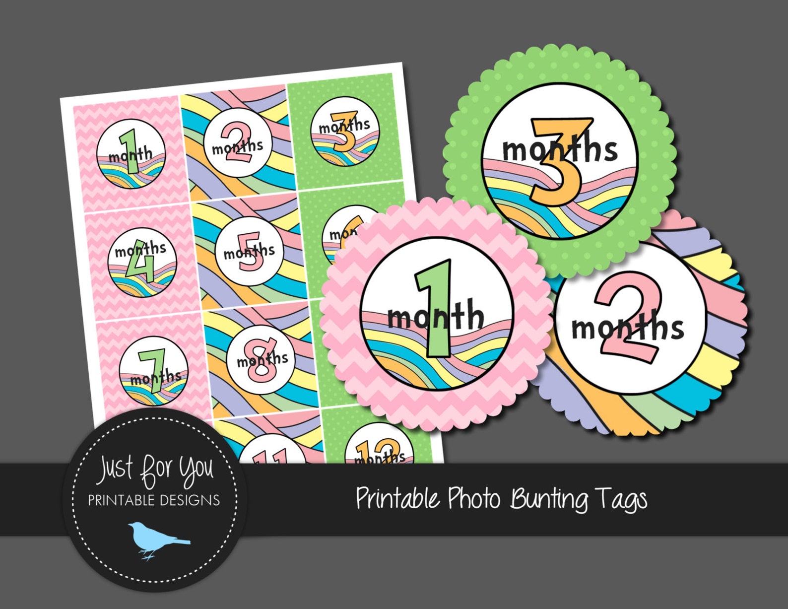 Printable Pastel Rainbow First Year Photo Bunting Banner | Etsy