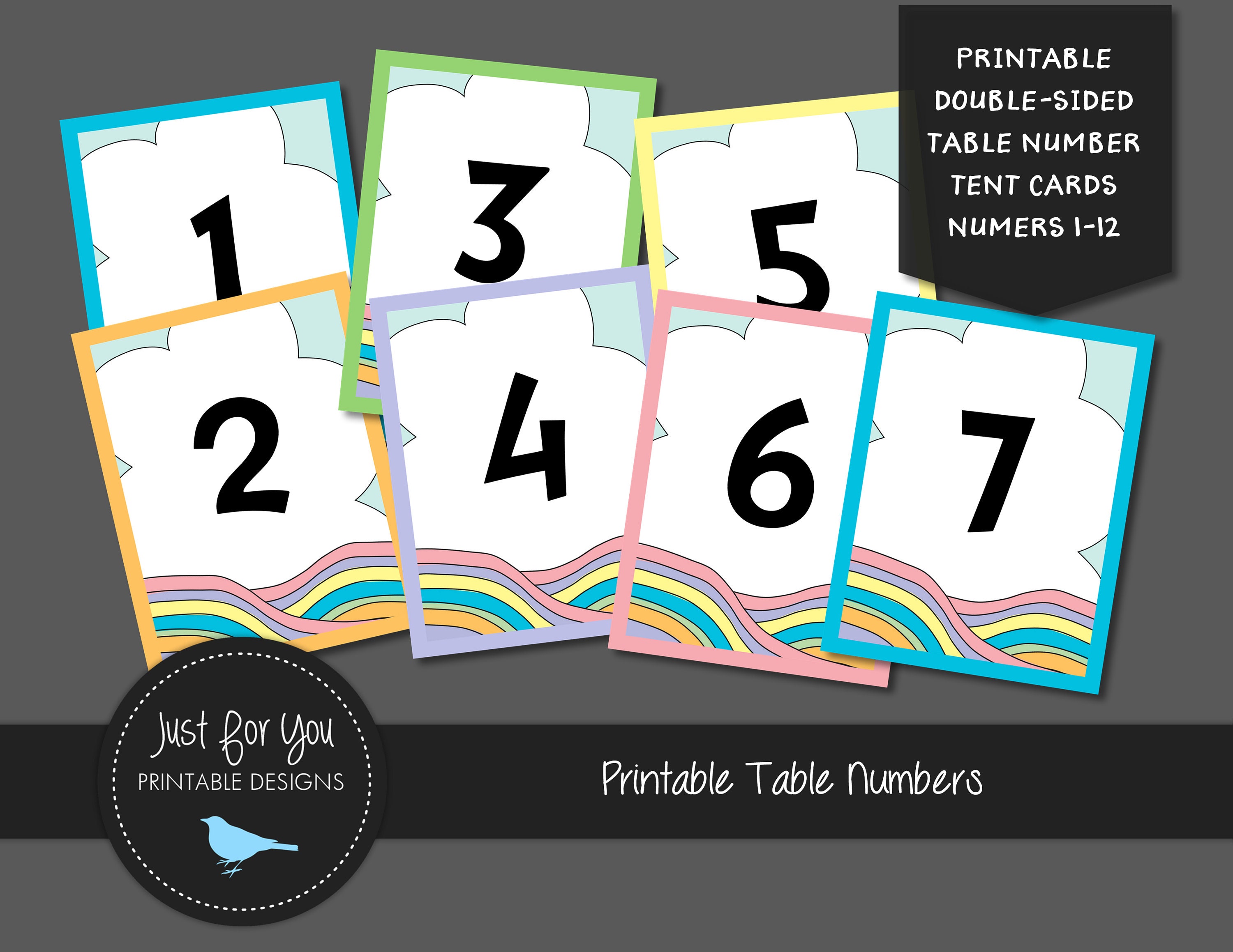 Printable Pastel Rainbow Table Number Tent Cards Birthday | Etsy