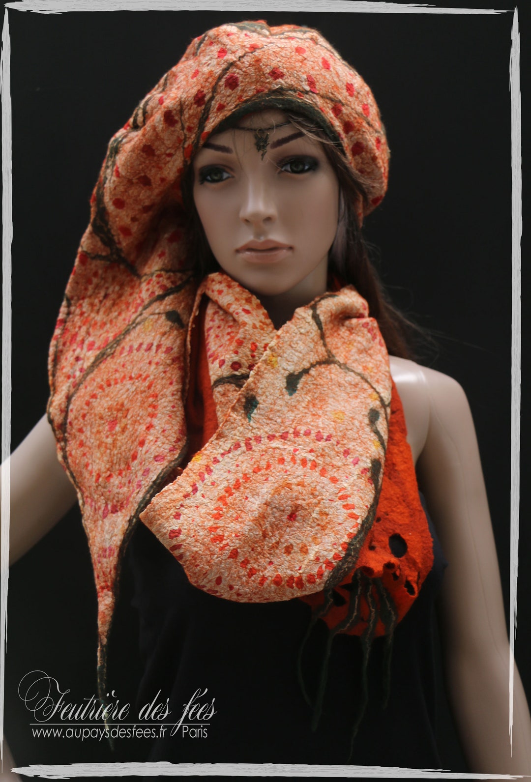 Snood Orange Woman in Handmade Felt and Silk meera... - Etsy
