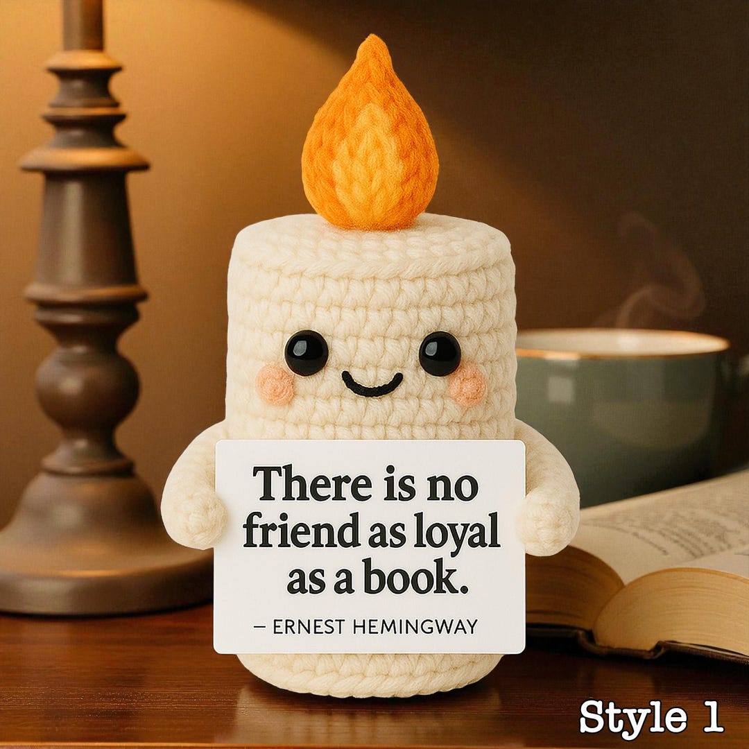 Crochet Candle Plush | Cozy Handmade Gift | Positive Quote Decor | Cute ...