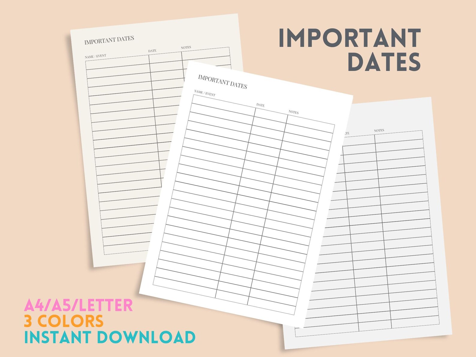 Important Dates Tracker Printable | Birthday & Annyversary Log ...