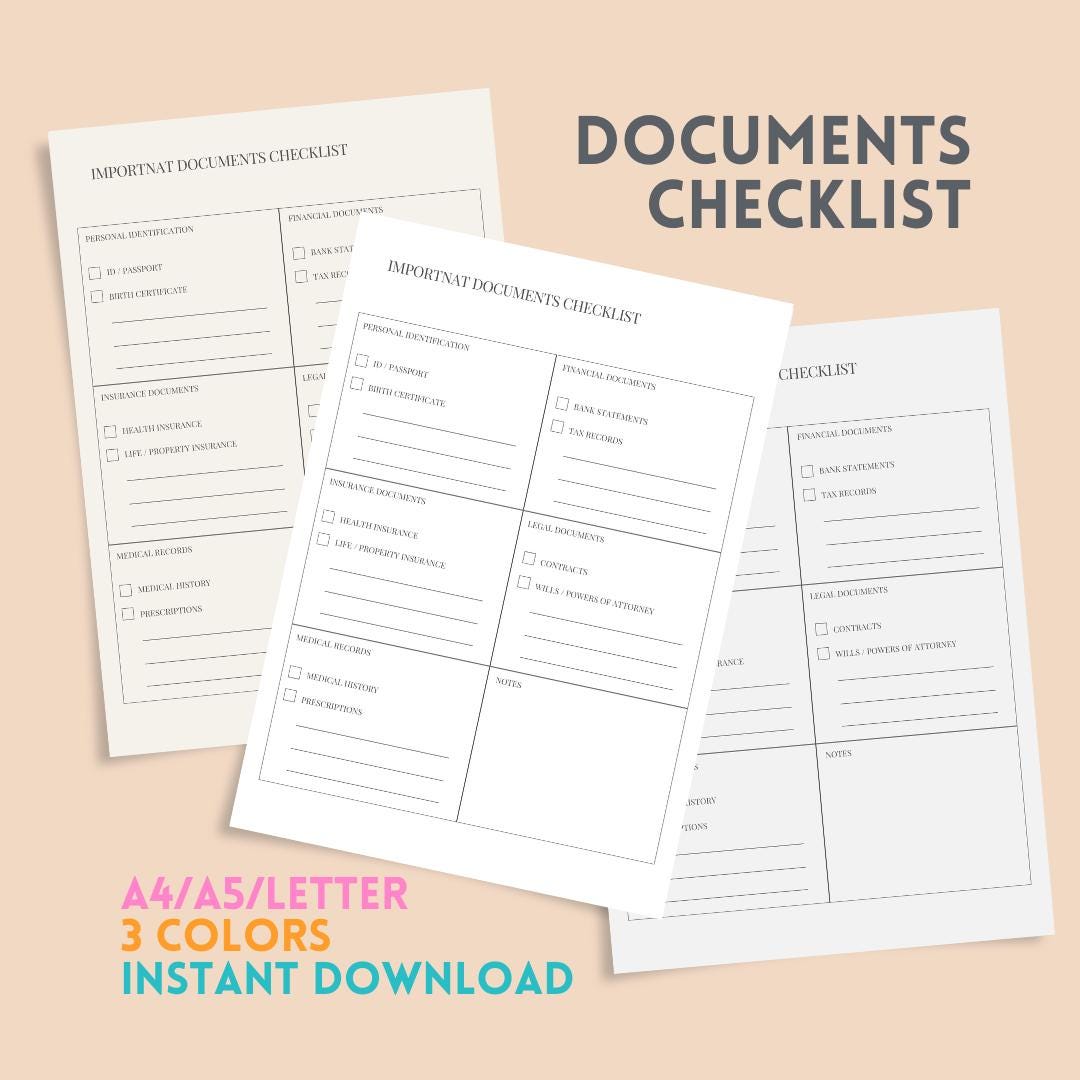 Important Documents Checklist Printable | Document Organizer | Home ...