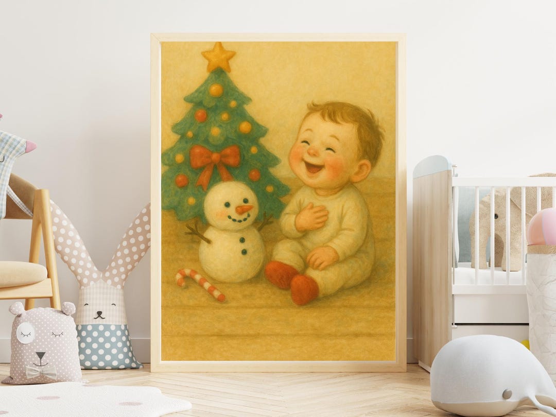 Christmas Baby Art Printable | Snowman Nursery Print | Oil Pastel ...