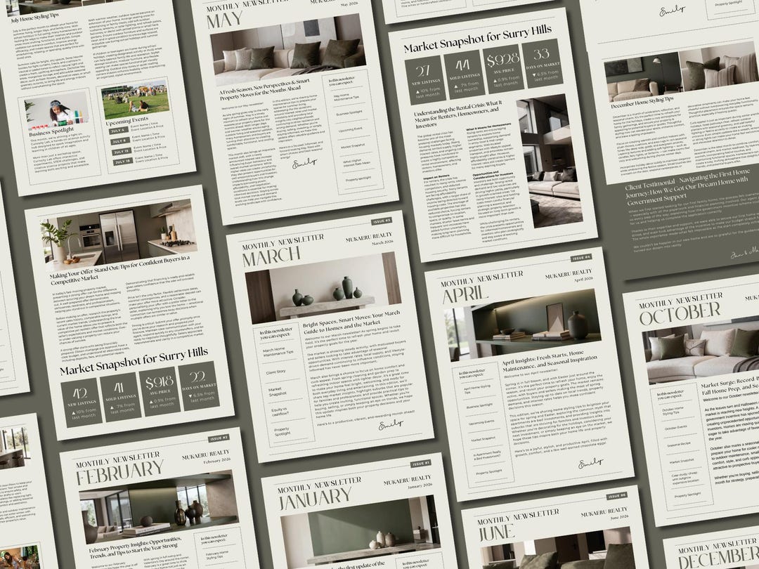 2026 Real Estate Newsletter Template Bundle Olive Green Canva Email ...