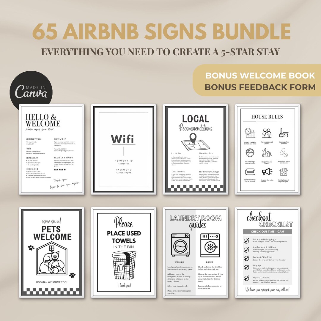 Airbnb Signs Template Bundle Signs for Vacation Home Airbnb Signage ...