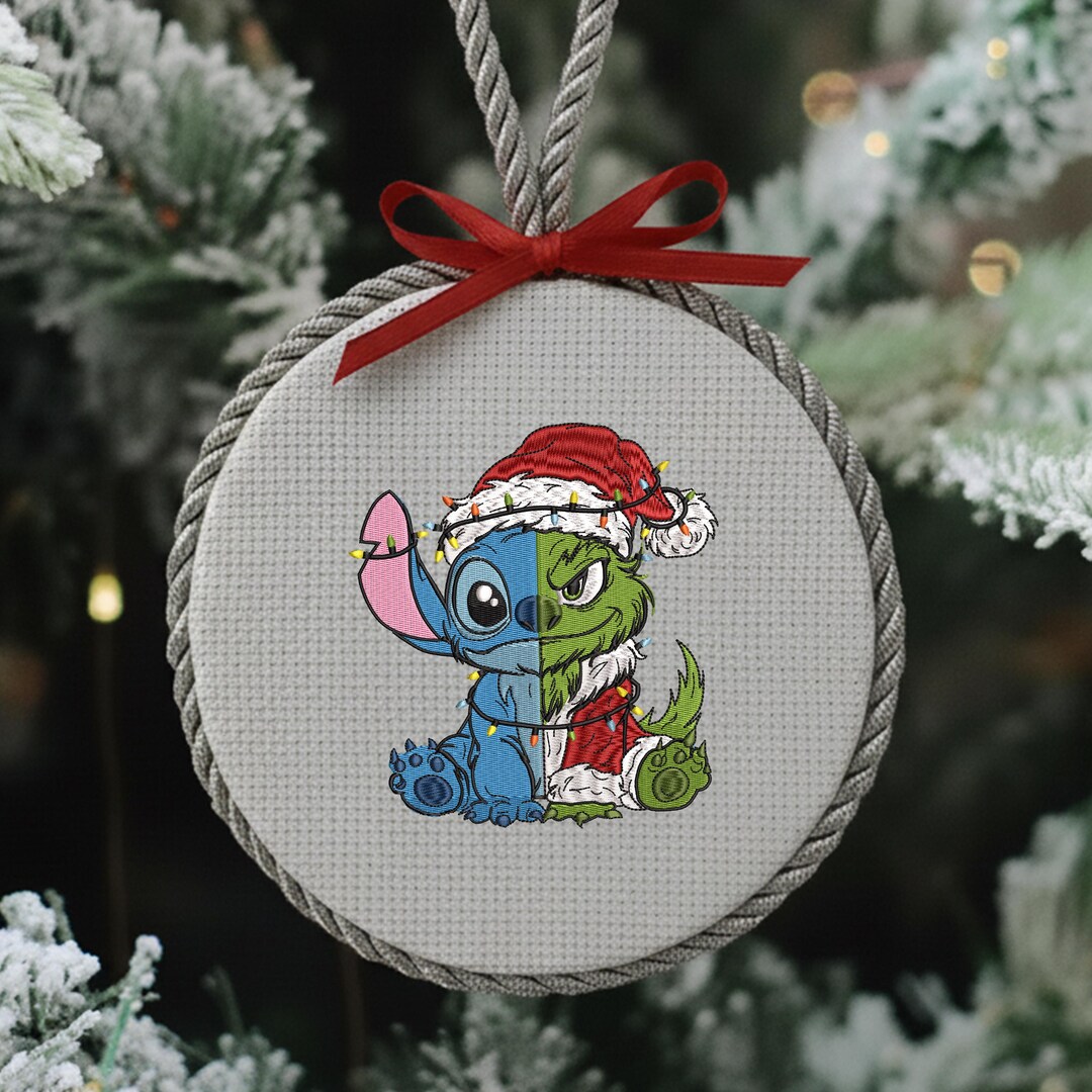 Half Stitch Half Grinch Christmas Ornament Embroidery Design, Festive ...