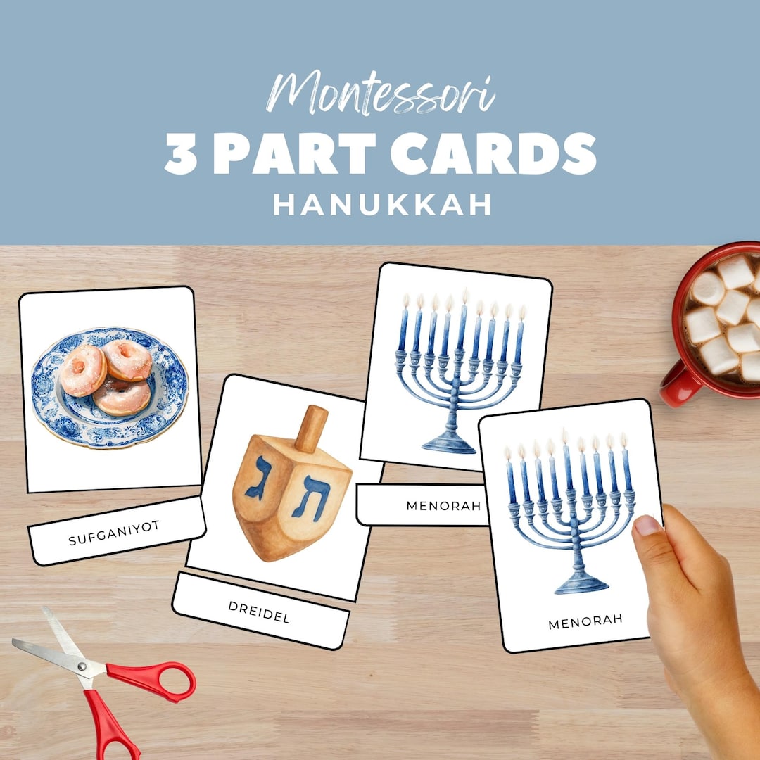 Hanukkah Montessori 3-part Cards, Jewish Holiday Vocabulary, Festival ...