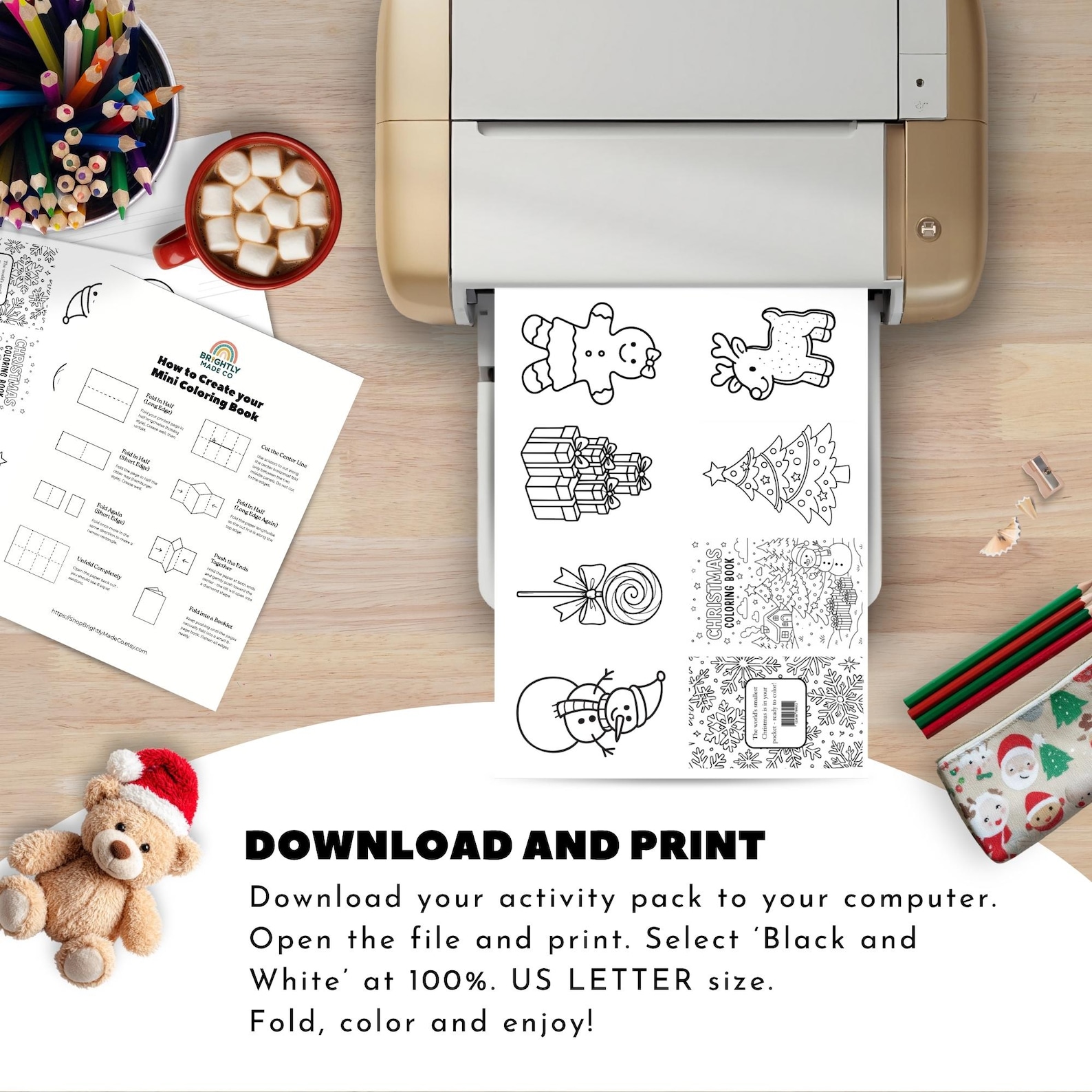 Mini Christmas Coloring Book, Children's Holiday Activities, Printable ...