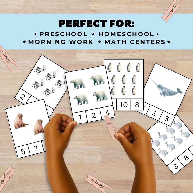 Arctic Animals Counting Clip Cards, Seasonal Morning Work, Montessori ...