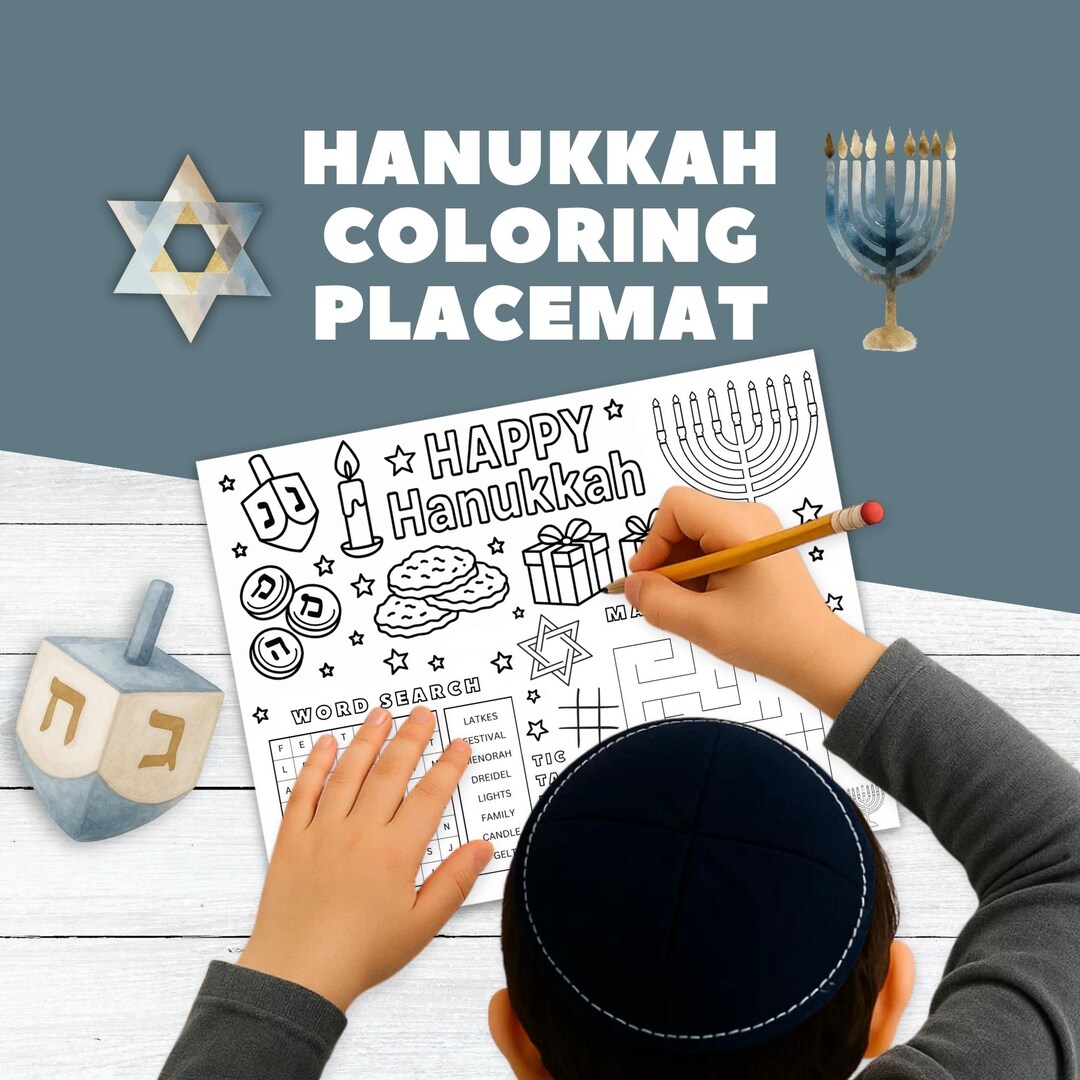 Hanukkah Placemat Coloring Page, Jewish Holiday Classroom Centers ...