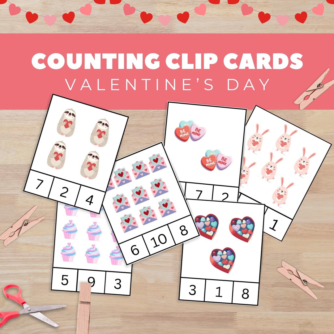 Valentine's Day Counting Clip Cards, February Morning Work, Montessori ...