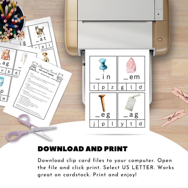 CVC Missing Letter Clip Cards, Short Vowel Card, Phonics Centers ...