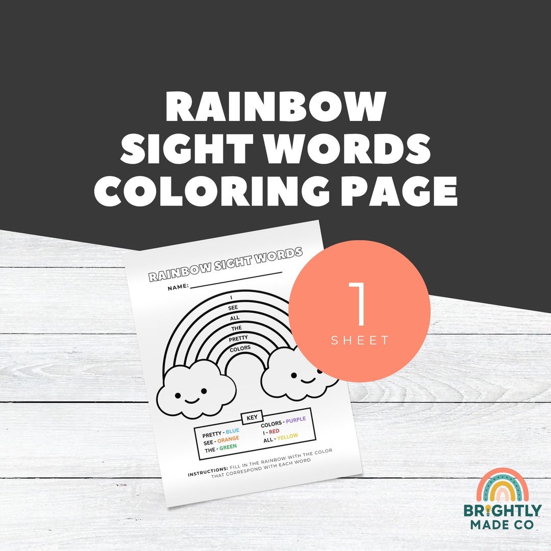 Rainbow Sight Words Coloring Activity, Colors Reading Game Printable ...