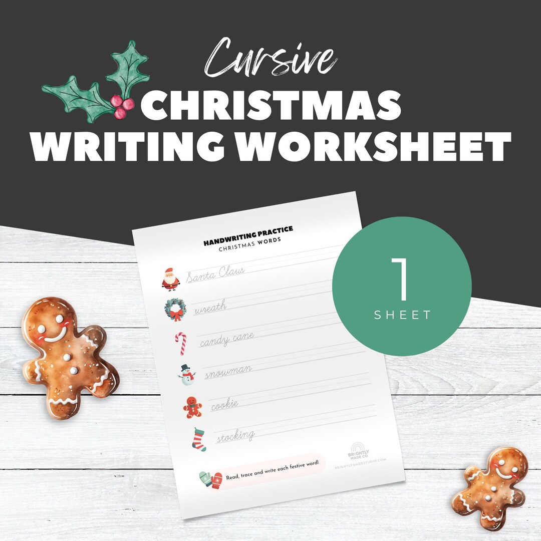 Cursive Christmas Handwriting Worksheet, Writing Practice Printable ...