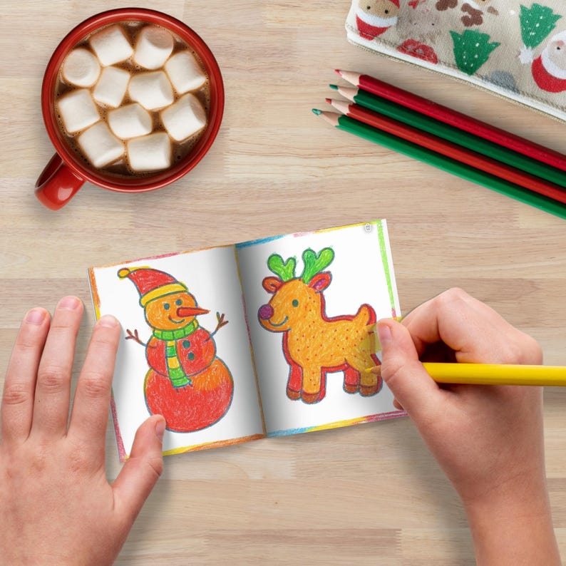 Mini Christmas Coloring Book, Children's Holiday Activities, Printable ...