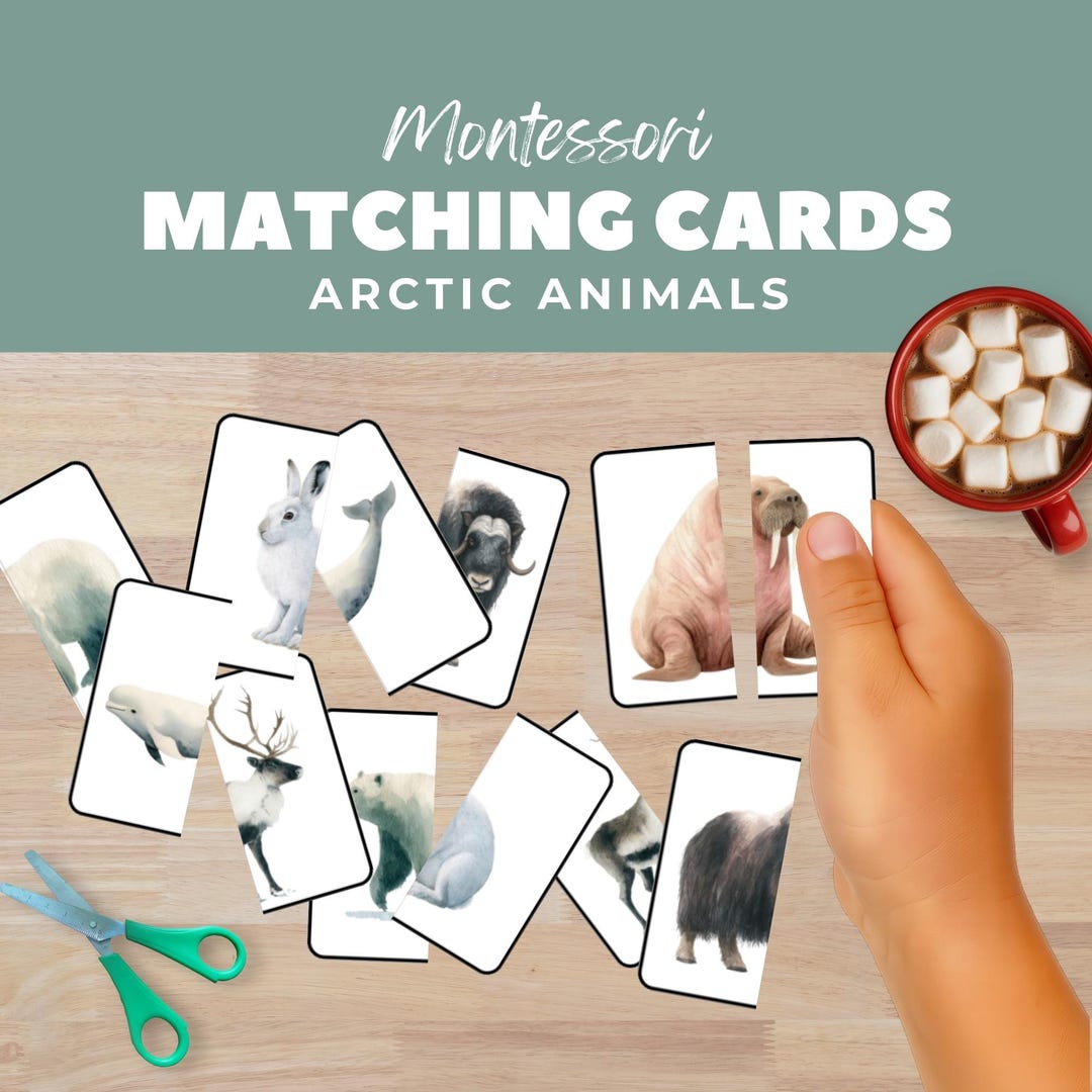 Arctic Animals Montessori Matching Cards, Winter Preschool Printable ...
