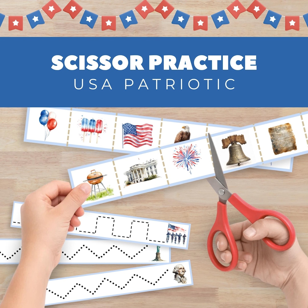 USA Patriotic Scissor Skills Strips, Preschool Cutting Tracing ...