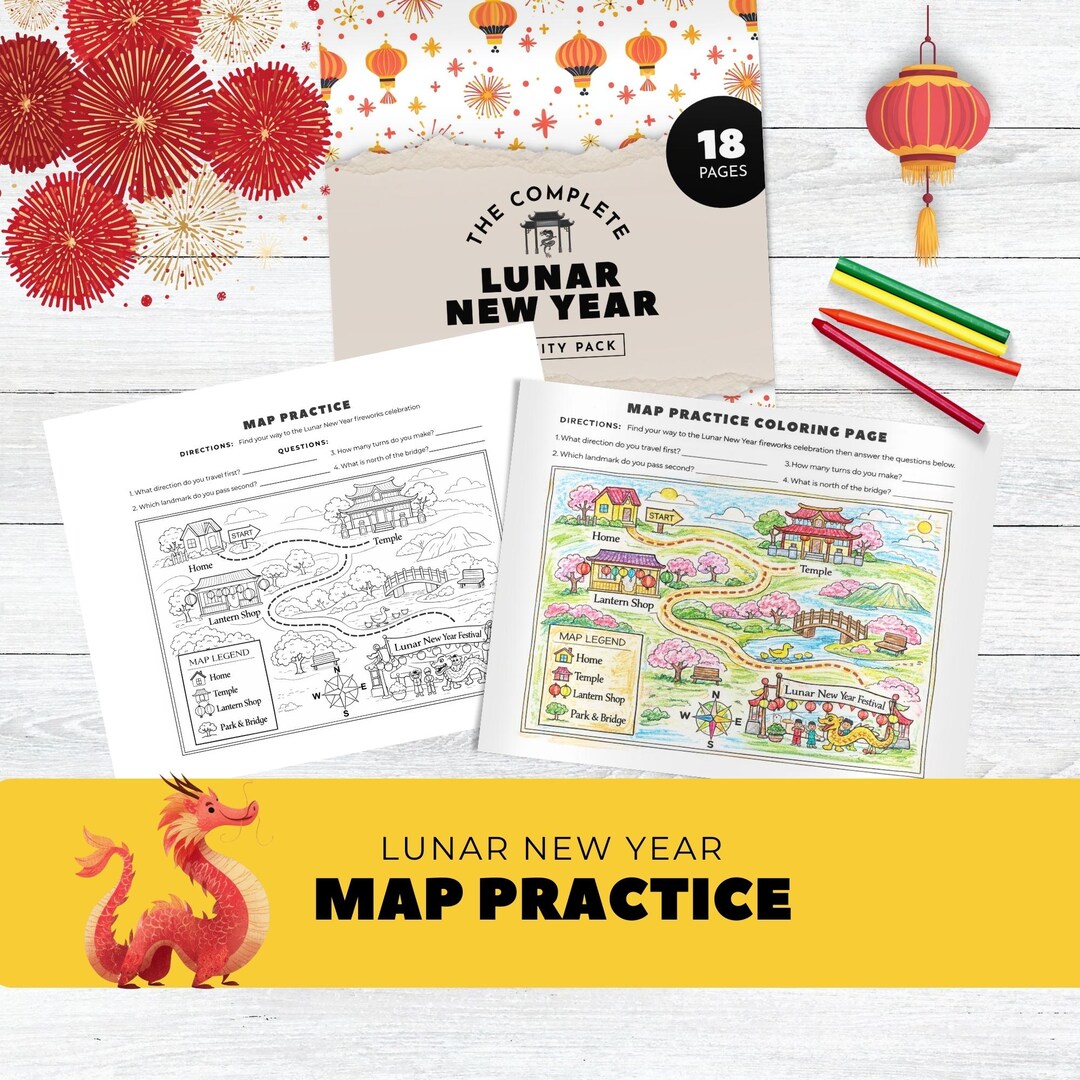 Map Practice Coloring Worksheet, Lunar New Year Seasonal Centers ...
