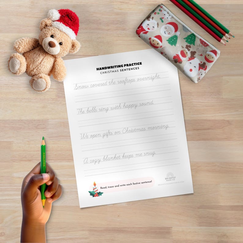 Cursive Christmas Handwriting Worksheet, Kids Cursive Penmanship Sheet ...