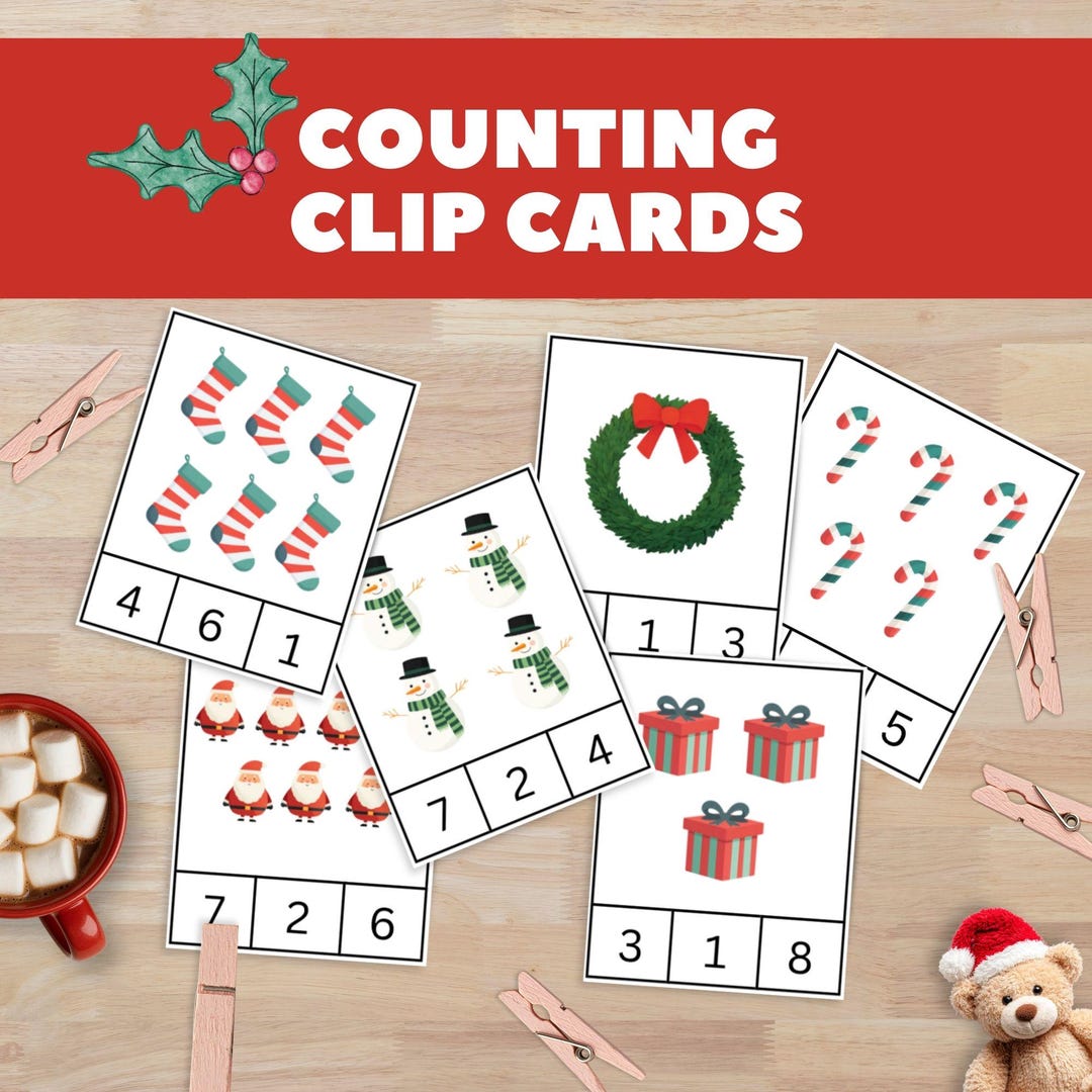 Christmas Counting Clip Cards, Preschool Math Morning Work, Montessori ...
