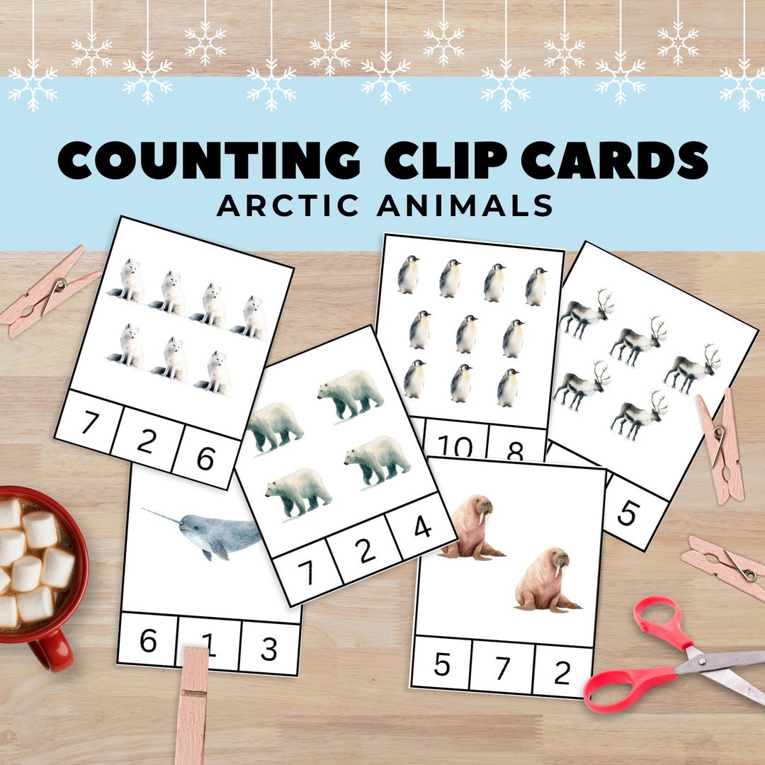Arctic Animals Counting Clip Cards, Seasonal Morning Work, Montessori ...