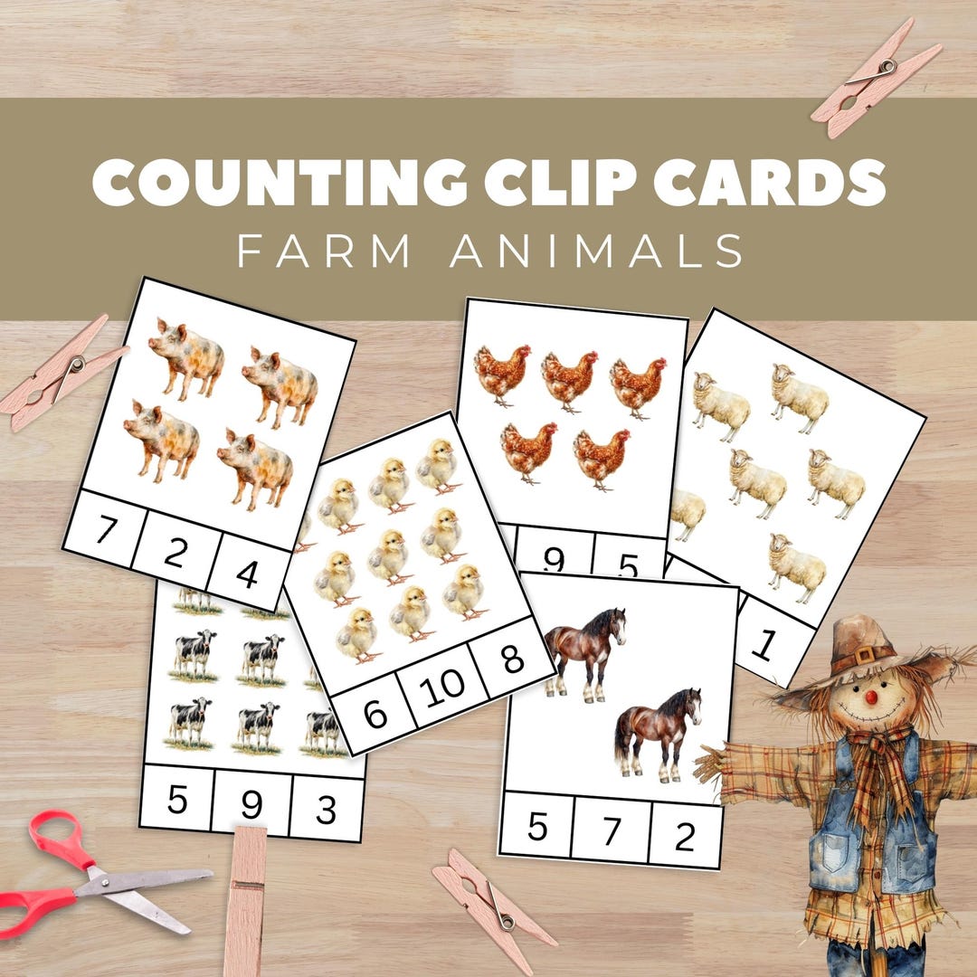 Farm Animals Counting Clip Cards, Preschool Math Centers, Montessori ...