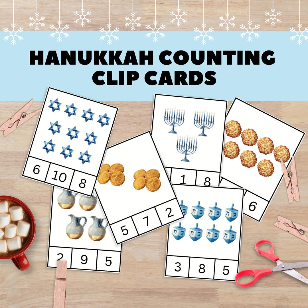 Hanukkah Counting Clip Cards, Montessori at Home, Math Game, Jewish ...