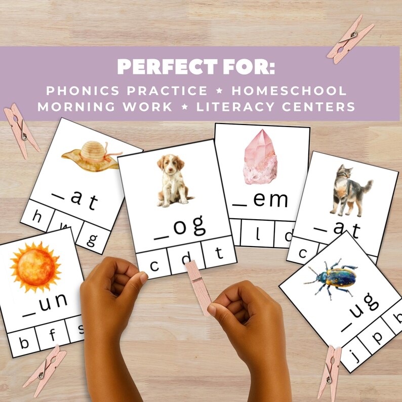 CVC Missing Letter Clip Cards, Short Vowel Card, Phonics Centers ...
