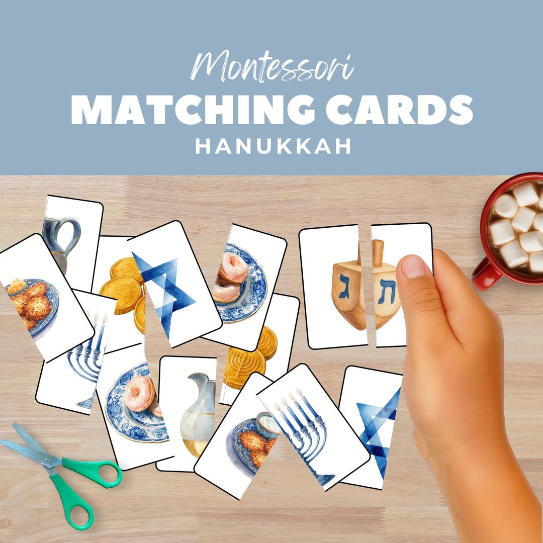 Hanukkah Montessori Matching Cards, Jewish Holiday Vocabulary, Festival ...